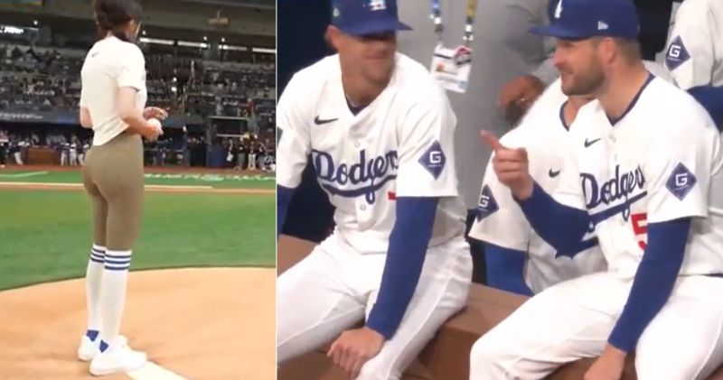Dodgers Players Couldn’t Stop Staring In Awe During First Pitch - Game 7